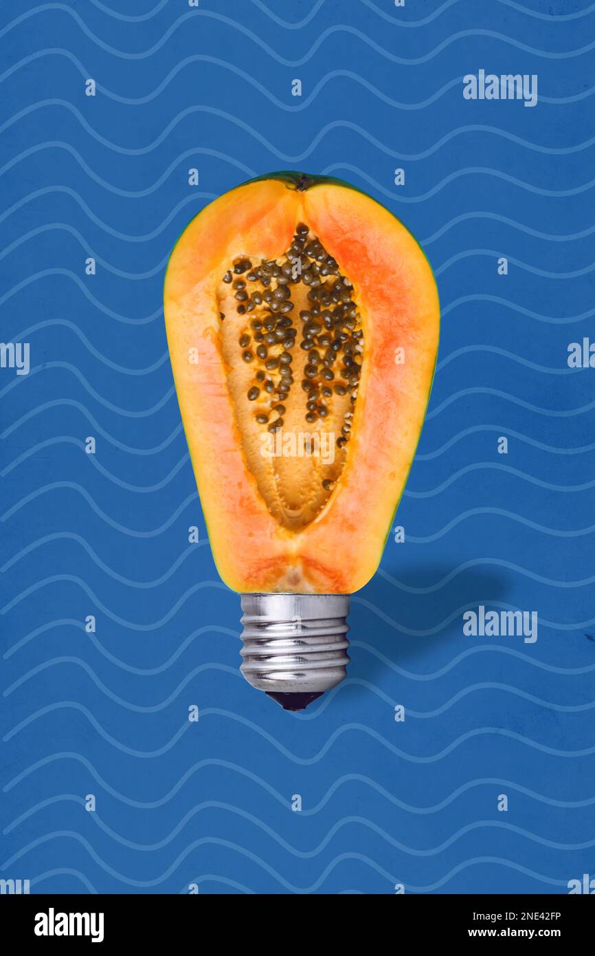 Vertical poster photo collage of lightbulb piece organic natural half ...