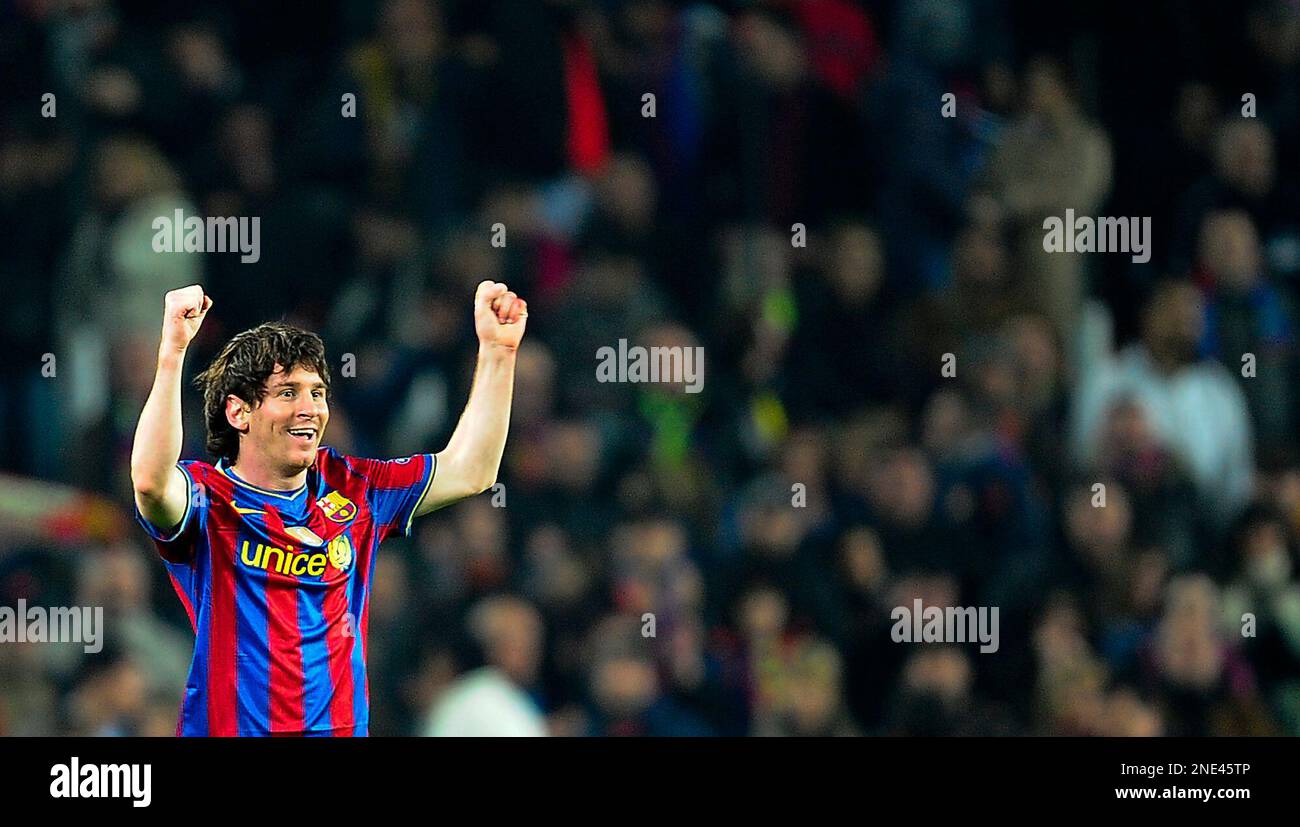 FC Barcelona's Lionel Messi from Argentina celebrates after scoring ...