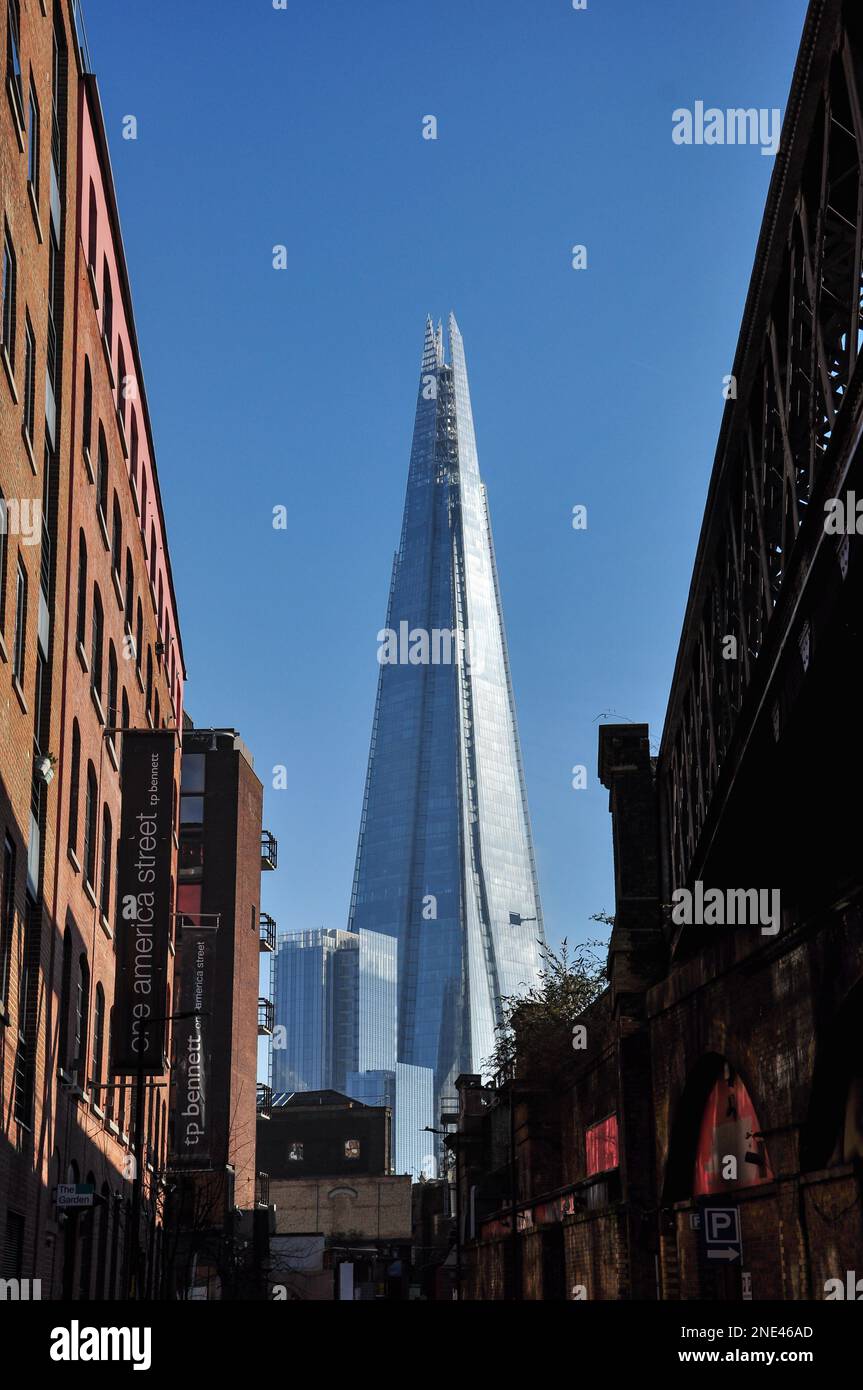 The Shard skyscraper viewed from America Street with older buildings ...