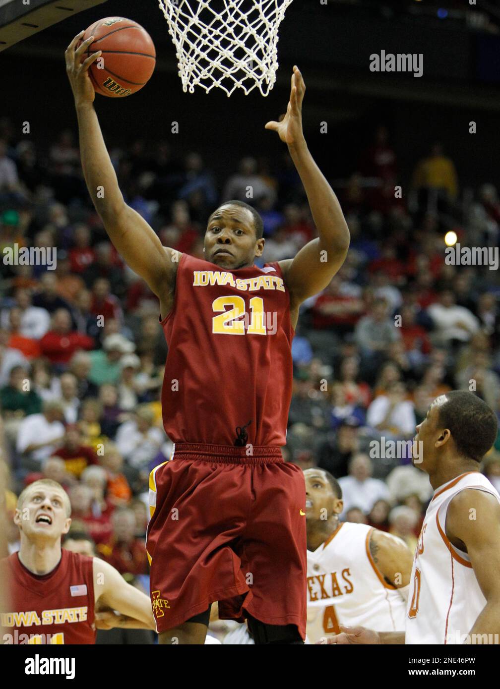 Iowa State forward Craig Brackins grabs a rebound during the first half ...