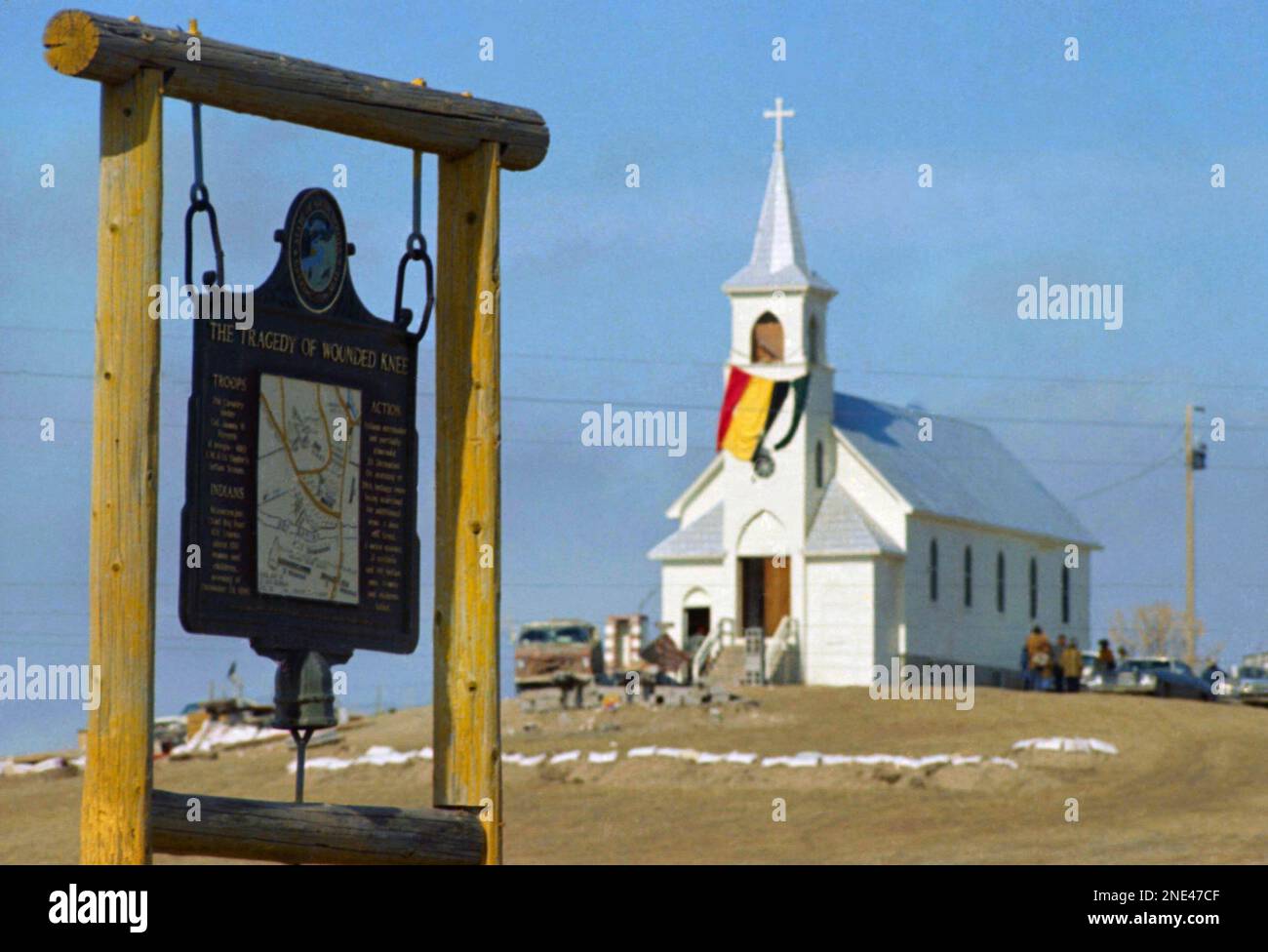 Church at Wounded Knee, South Dakota on March 27, 1973. In foreground ...