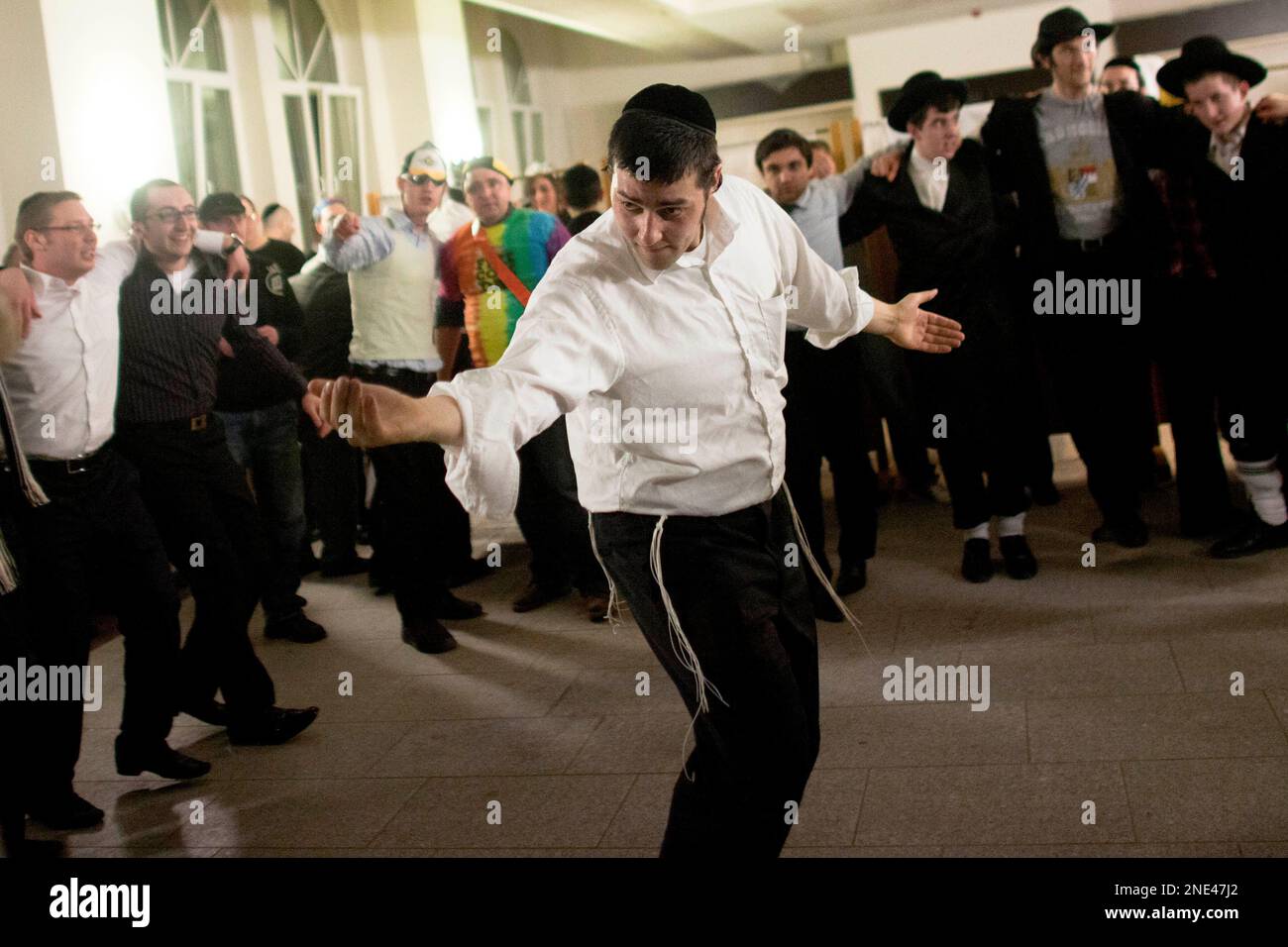 A Feb. 24, 2010 photo shows Orthodox Jewish men dancing to celebrate ...