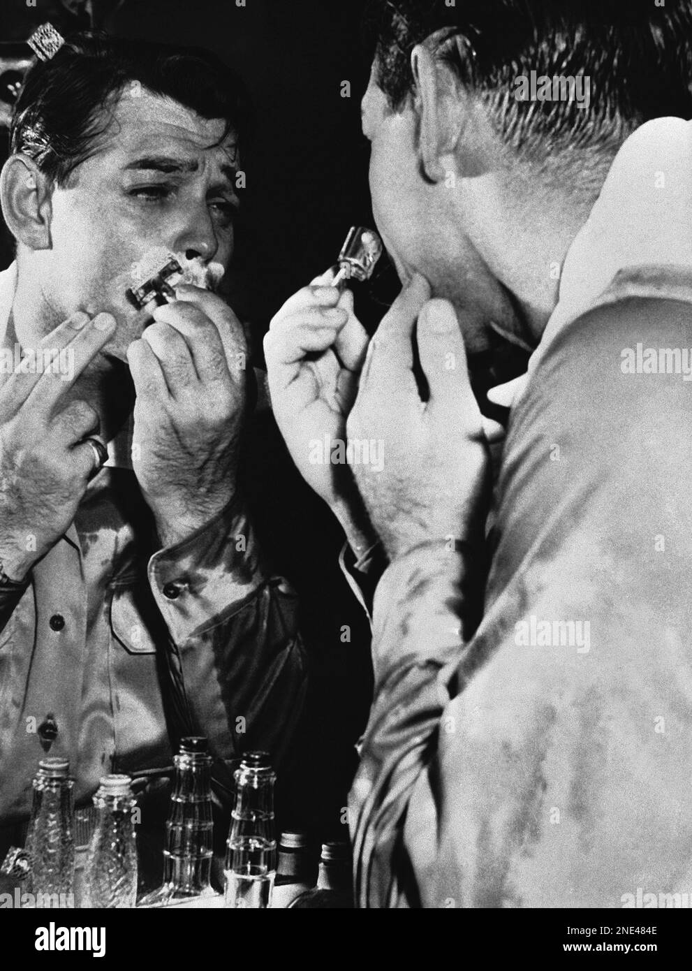 Shaving standing holding reflection daily routine hi-res stock ...
