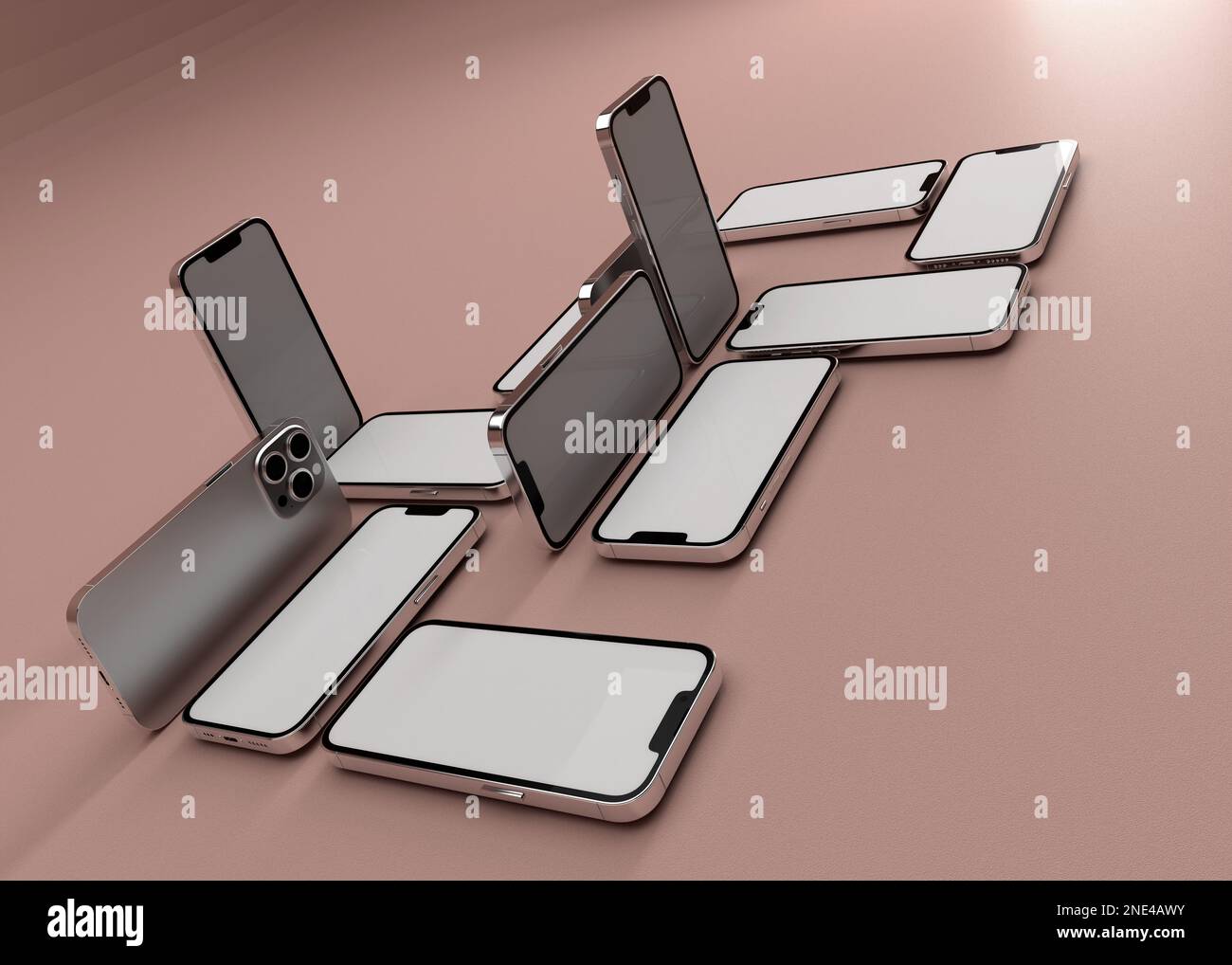 A 3D rendering of smartphones with grey screens mockup on a pink background Stock Photo - Alamy