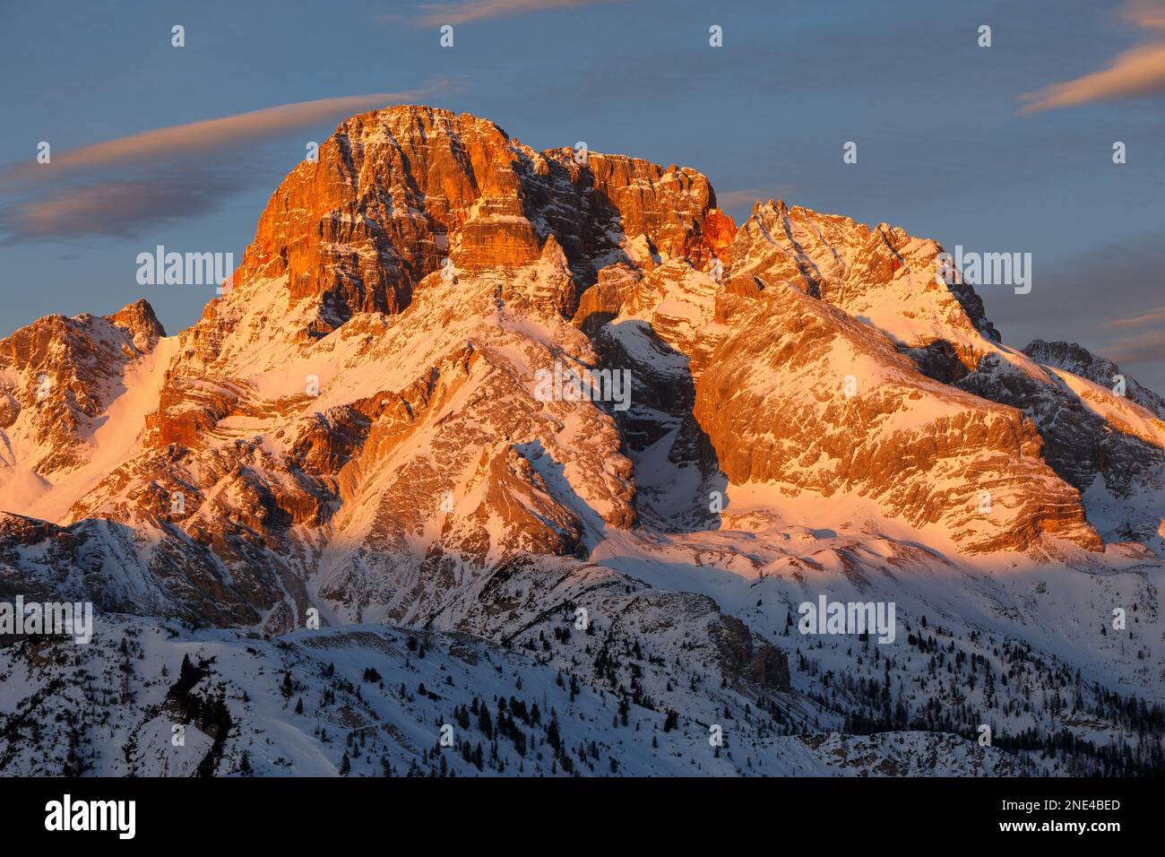 Alpenglow, sunlight at dawn, reddish color on Croda Rossa d'Ampezzo ...
