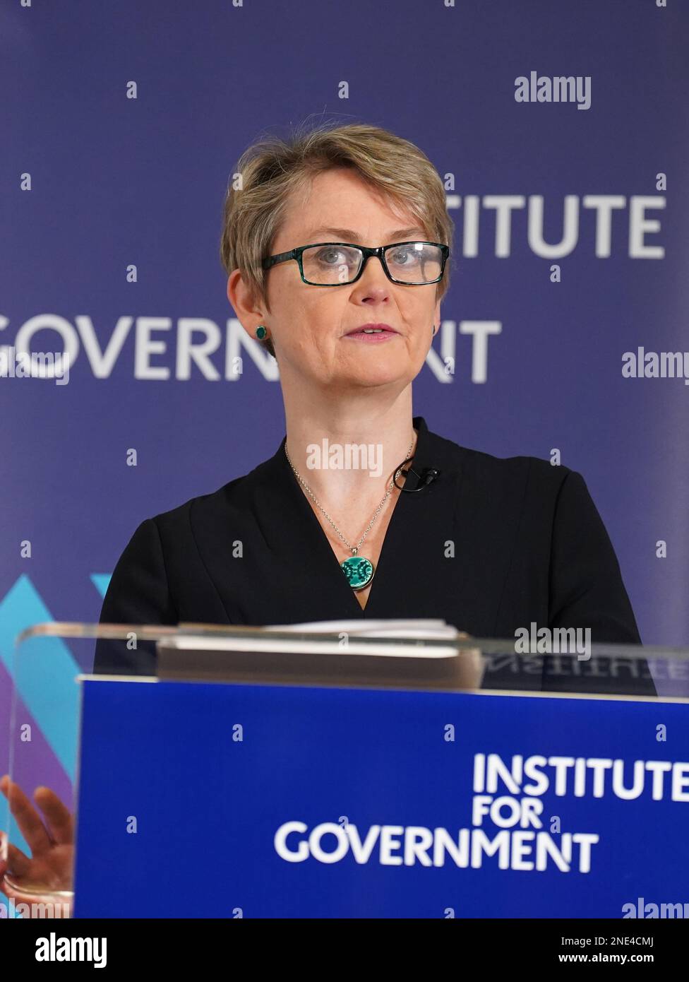 Shadow home secretary Yvette Cooper delivers a speech at the Institute ...