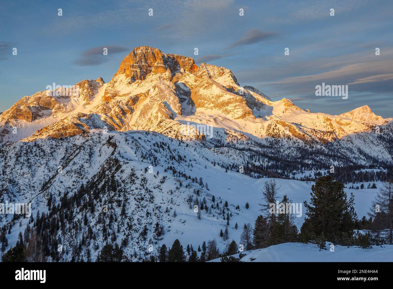 Alpenglow, sunlight at dawn, reddish color on Croda Rossa d'Ampezzo ...