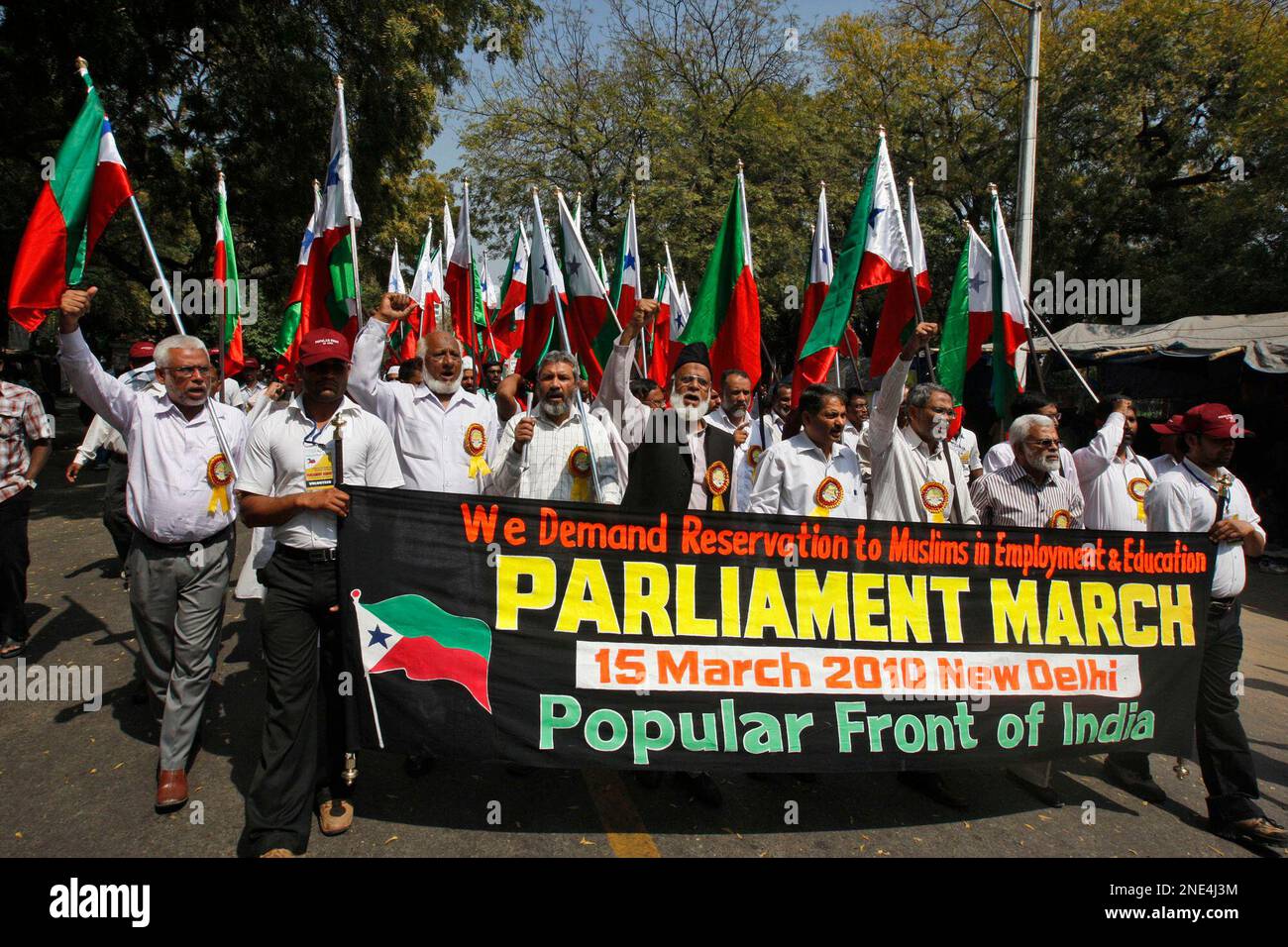 Indian Muslims from the Popular Front of India shout slogans to demand ...