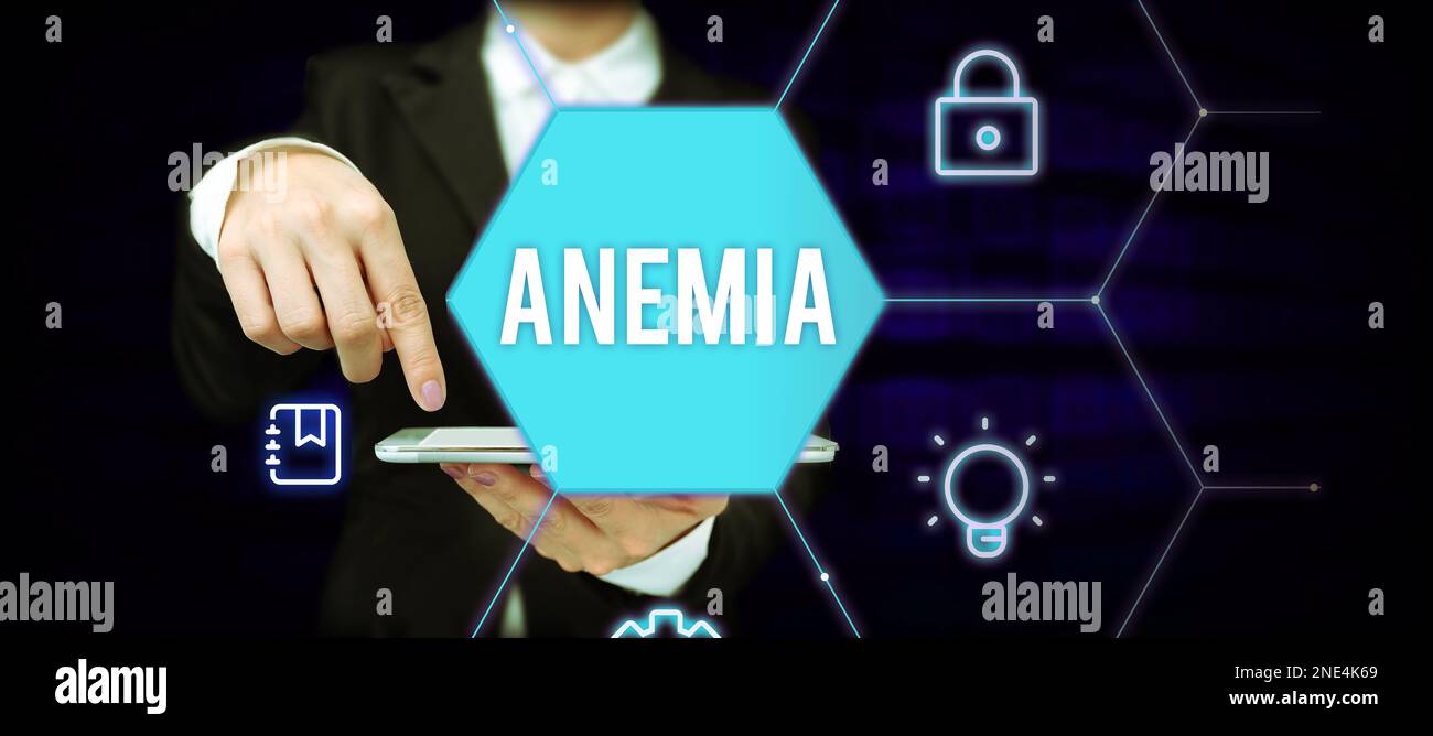 Hand writing sign Anemia. Word for condition where there deficiency of ...