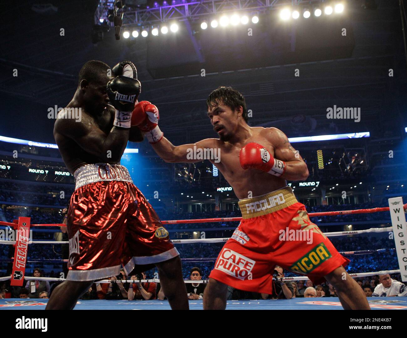 Manny Pacquiao, of the Philippines, Joshua Clottey, from Ghana, during ...
