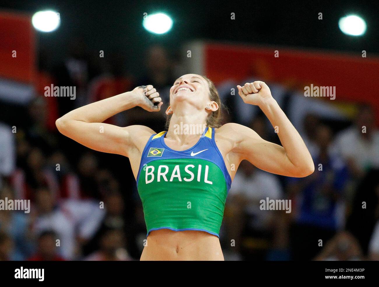 Brazil's Fabiana Murer celebrates after winning the gold medal in the ...