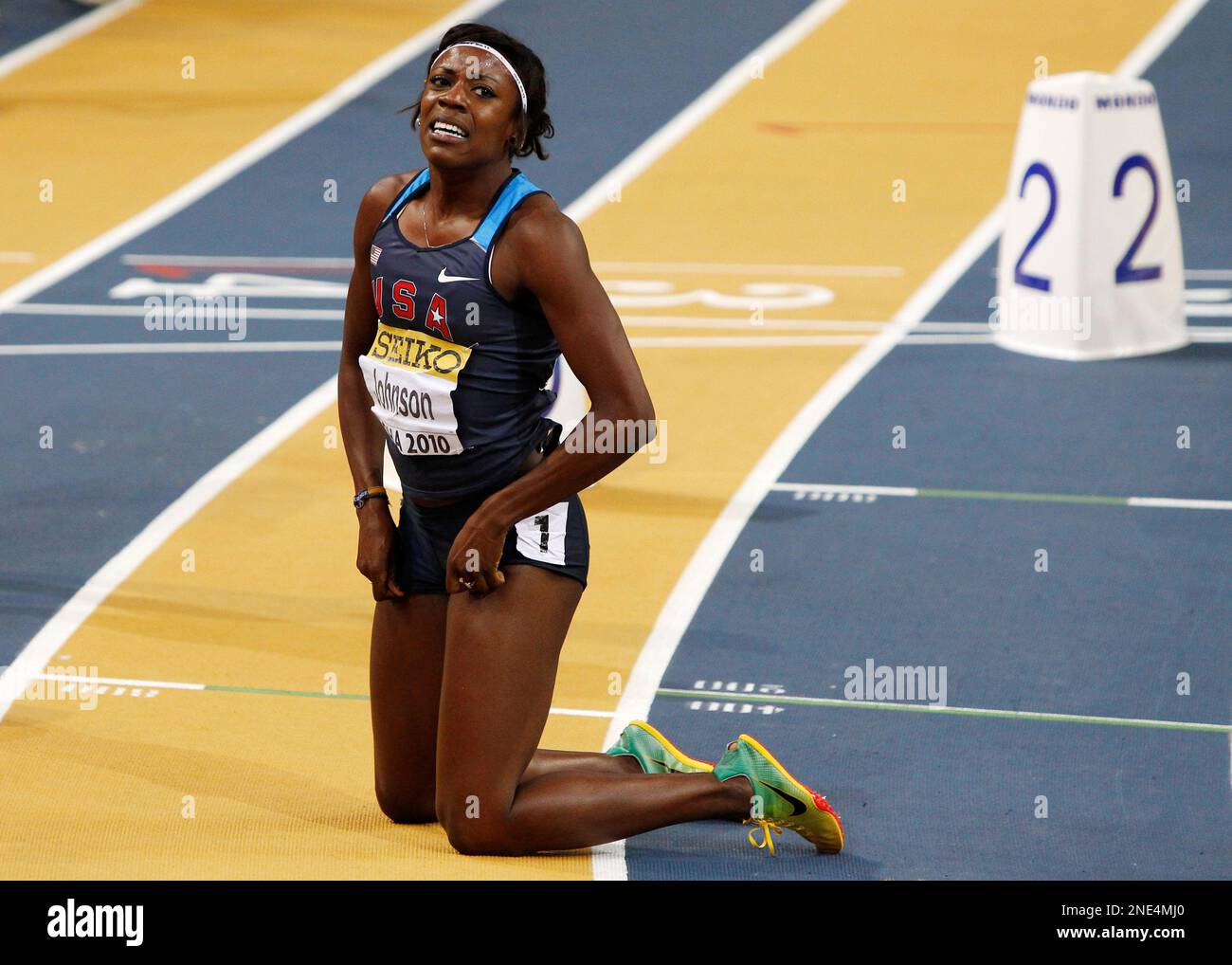 United States' bronze medalist Alysia Johnson reacts after the Women's ...