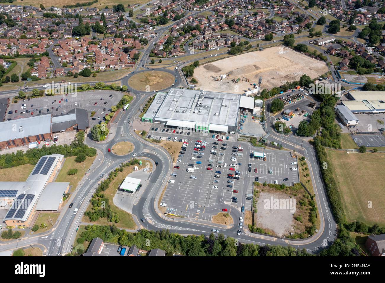 Leeds UK, 14th July 2022: Aerial photo of the Asda Supermarket, taken ...