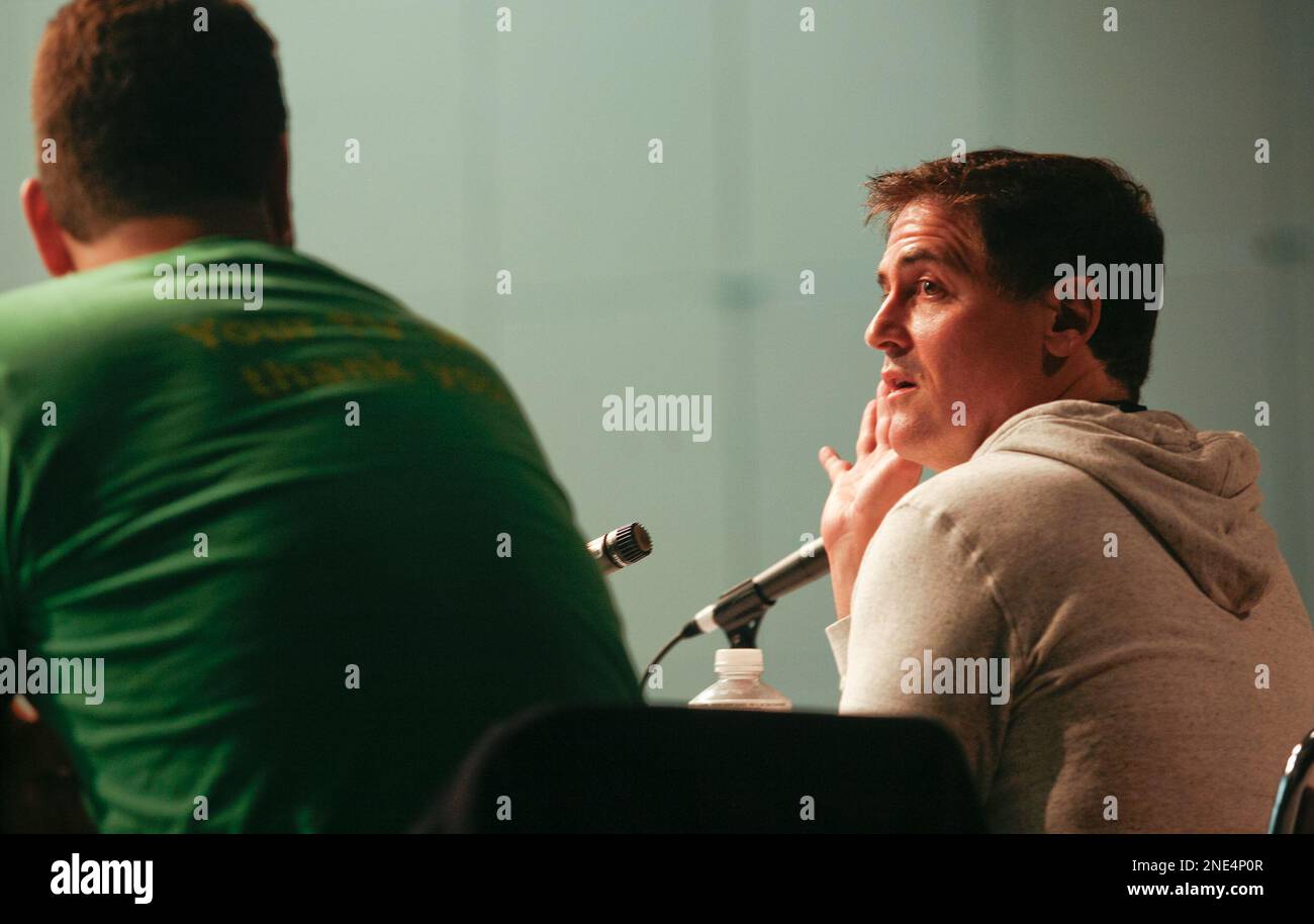Mark Cuban, right, speaks on a panel at the SXSW Interactive conference ...