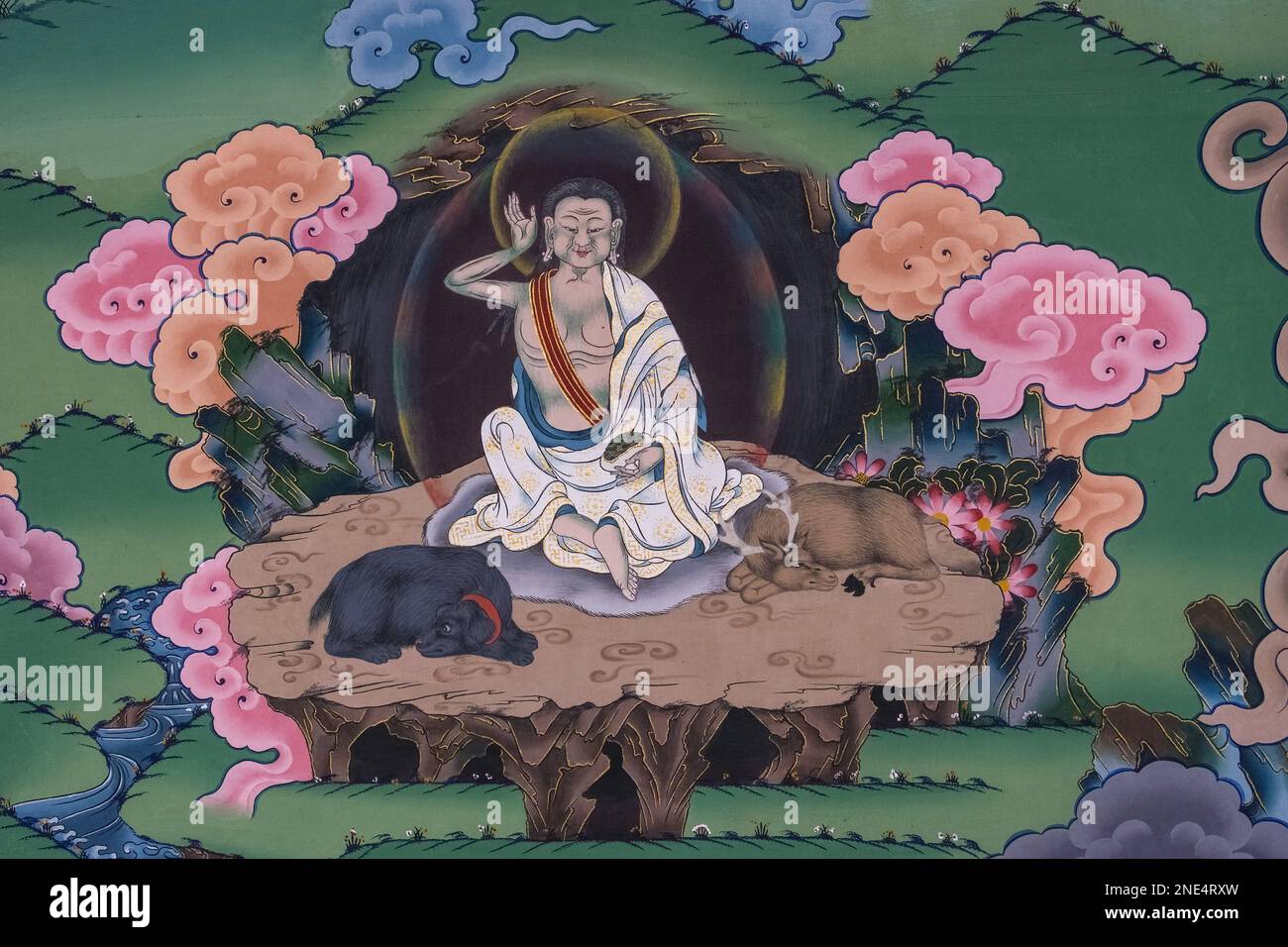 Colorful traditional wall painting representing poet and holy man ...