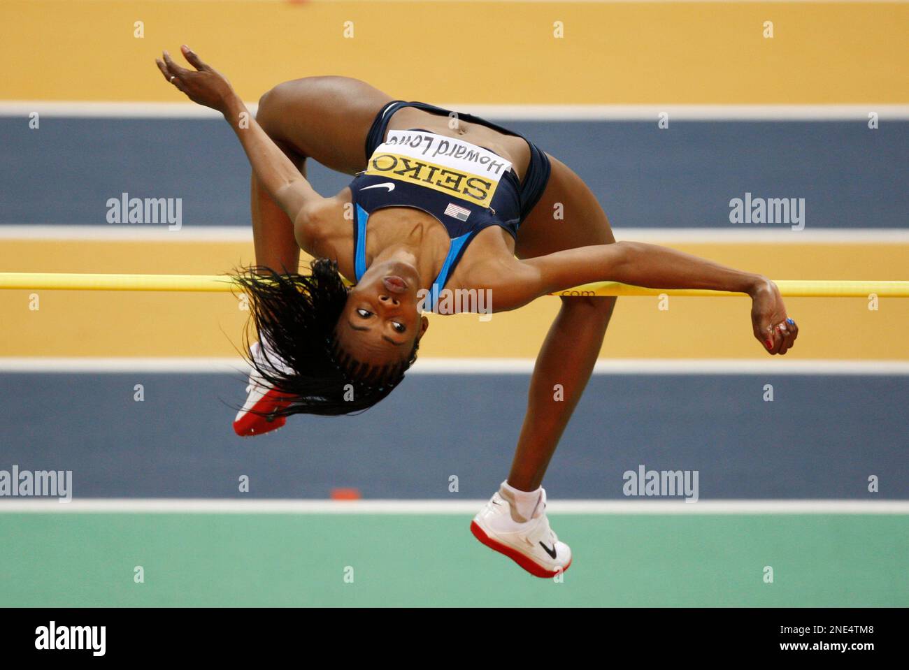 United States' bronze medalist Chaunte Howard Lowe makes an attempt in ...