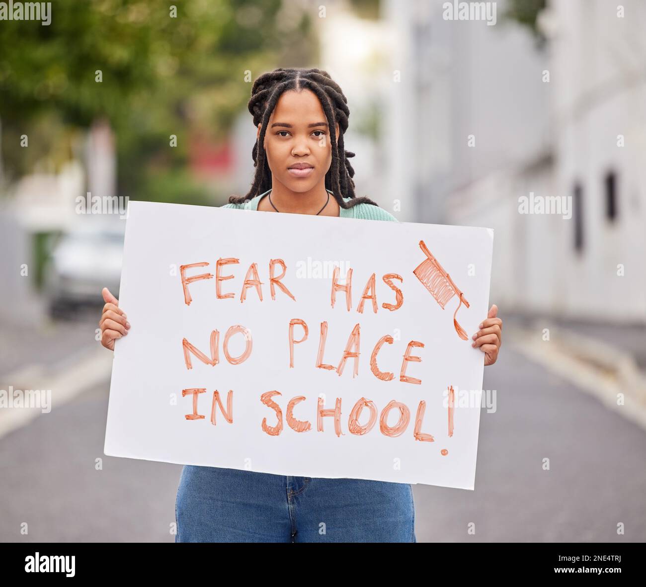 Protest portrait, poster and city student rally for human rights ...