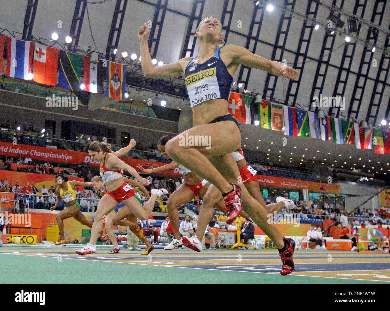 LoLo Jones of the United States celebrates after winning the gold medal ...