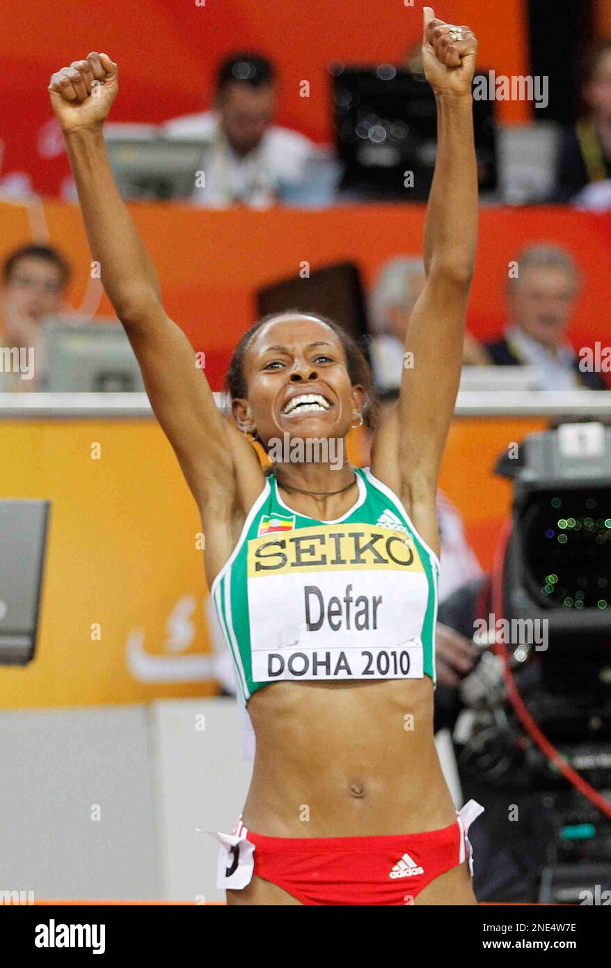Ethiopia's Meseret Defar, the gold medalist celebrates after the Women ...