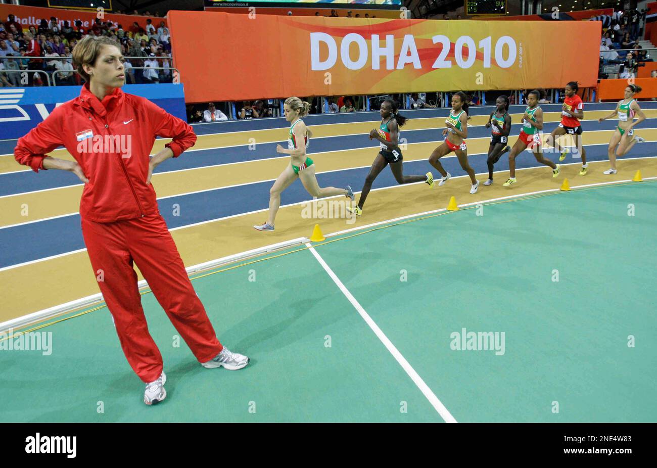 Croatian high jumper Blanka Vlasic looks on at left, as Ethiopia's ...