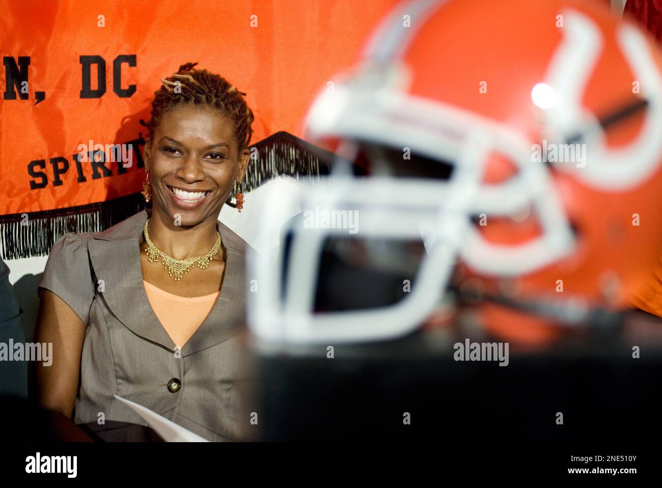 Science teacher Natalie Randolph, 29, smiles as she is introduced as ...