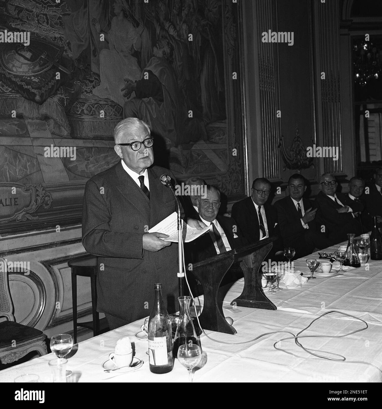 Lord Thomson of Fleet, Canadian-born newspaper tycoon, addresses the ...