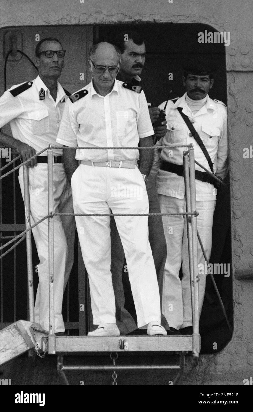 Italian Captain Rosa stands at the portal of his ship Achille Lauro ...