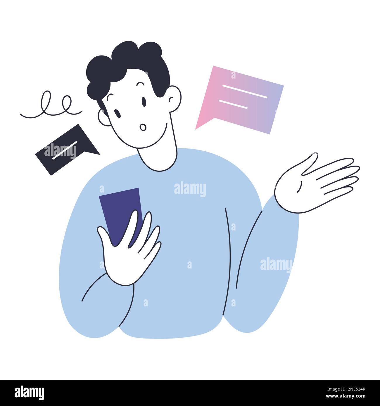 Young worried man reading bad news in his social media news feed ...