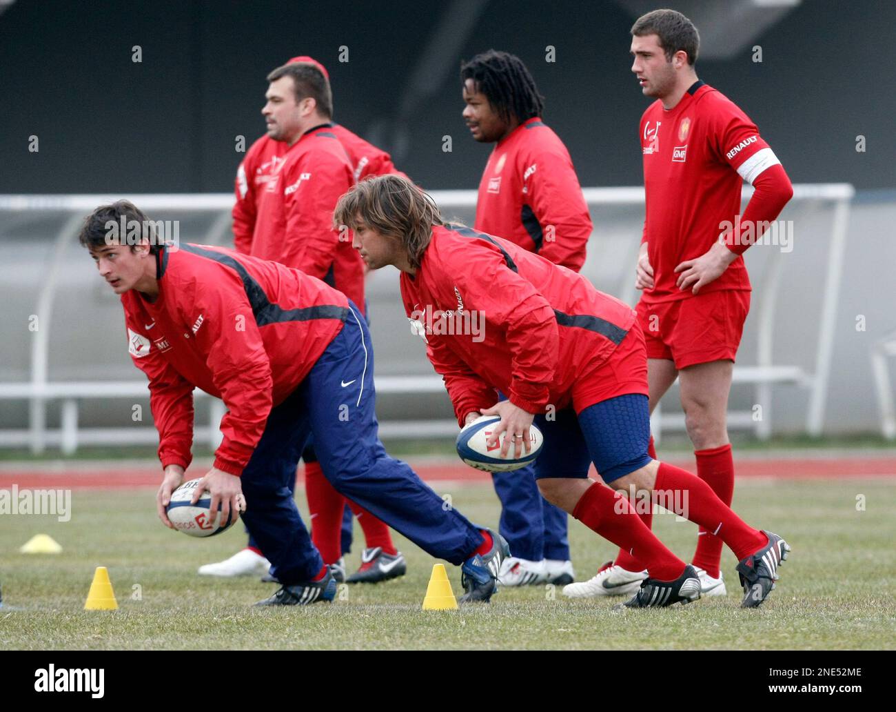 France's rugby players Yannick Jauzion, front left, and Dimitri ...