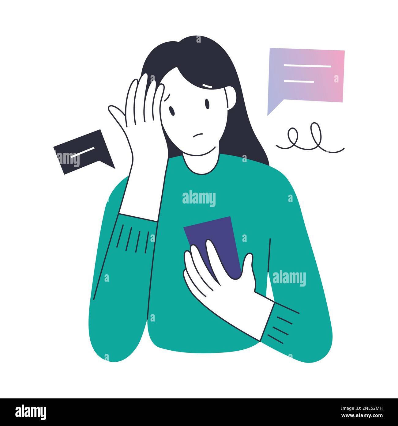 Young worried woman reading bad news in her social media feed ...