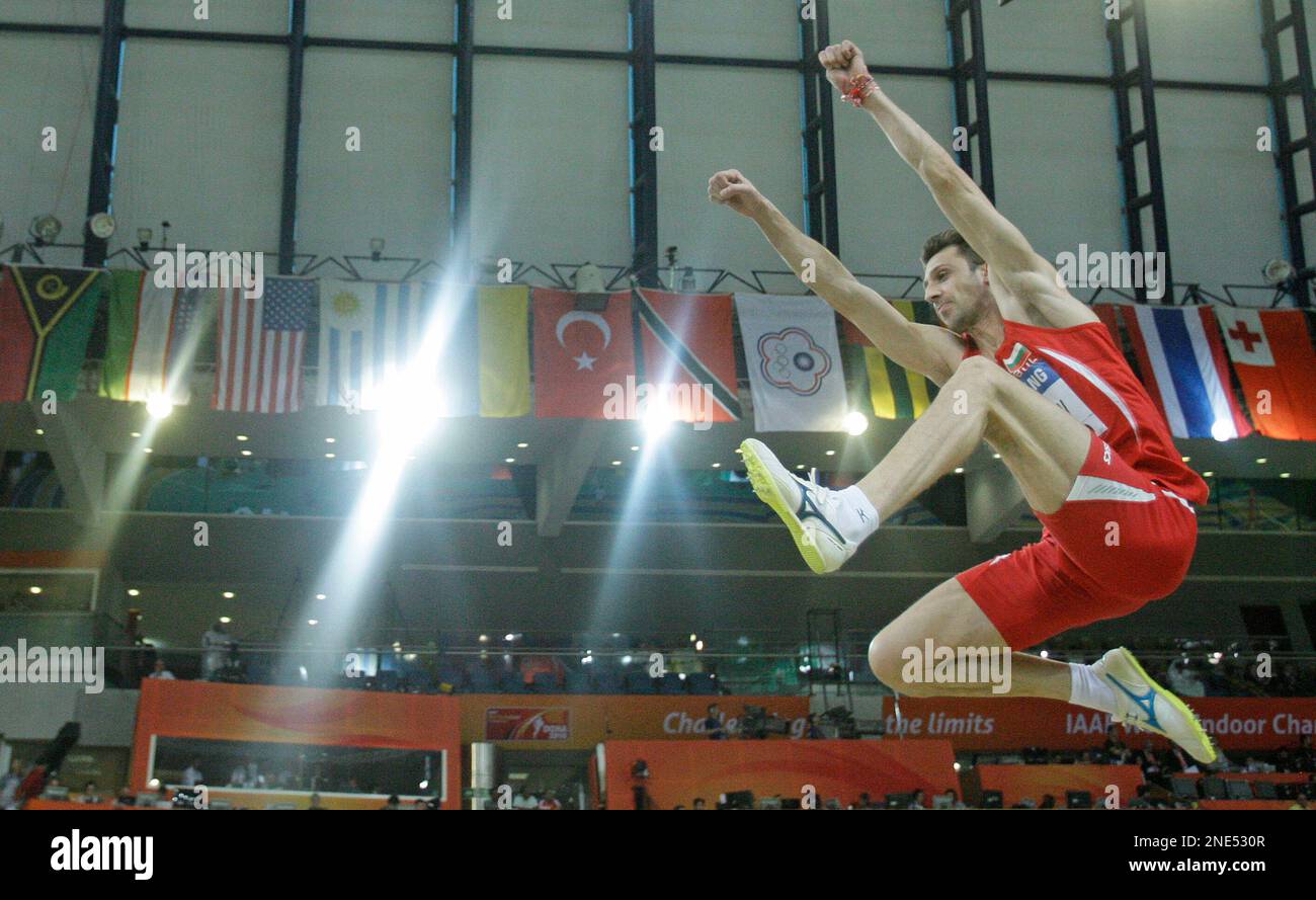 Bulgaria's Nikolai Atanasov competes in Men's long jump qualifying at ...
