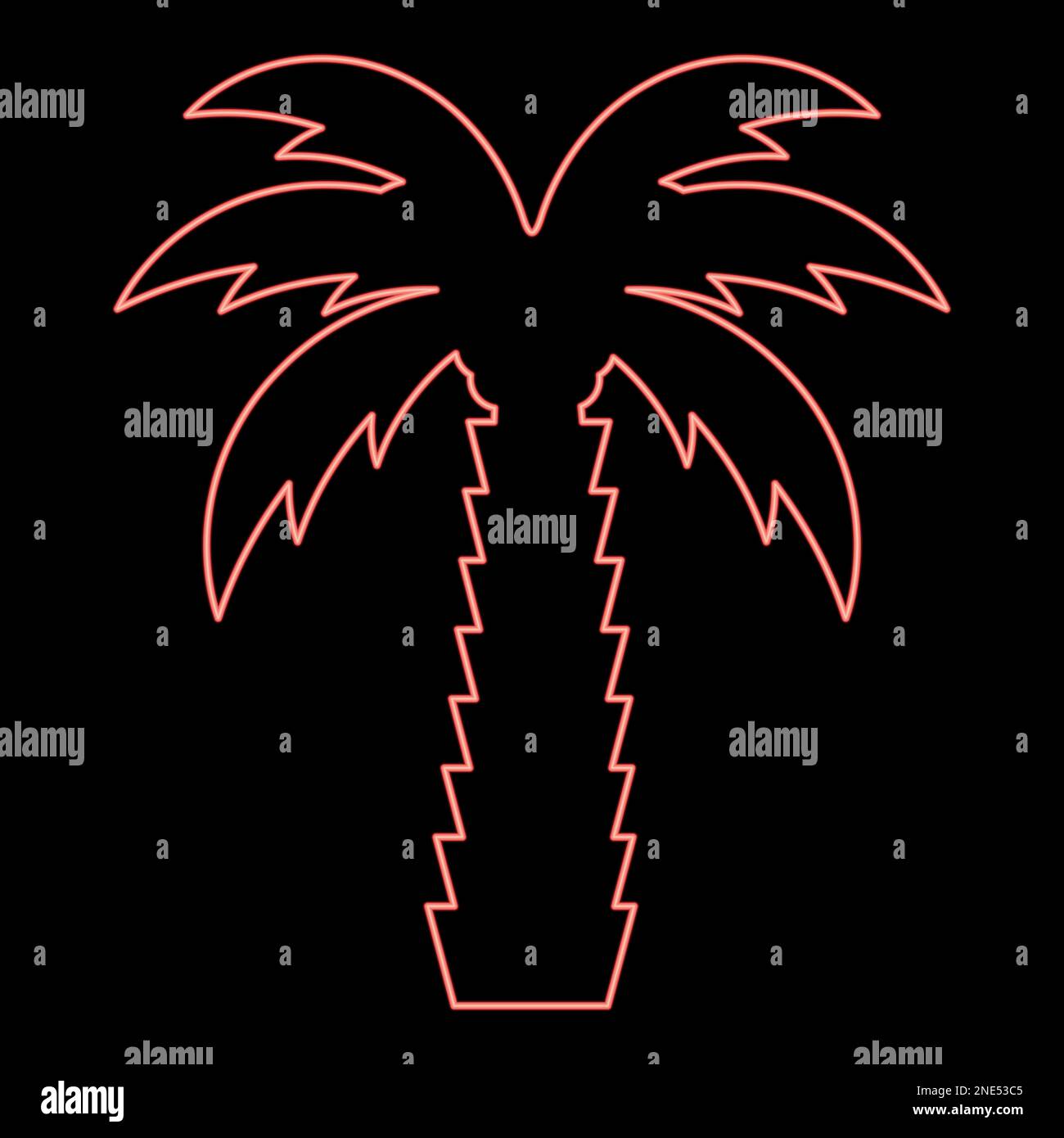 Neon palm tree tropical coconut red color vector illustration image ...