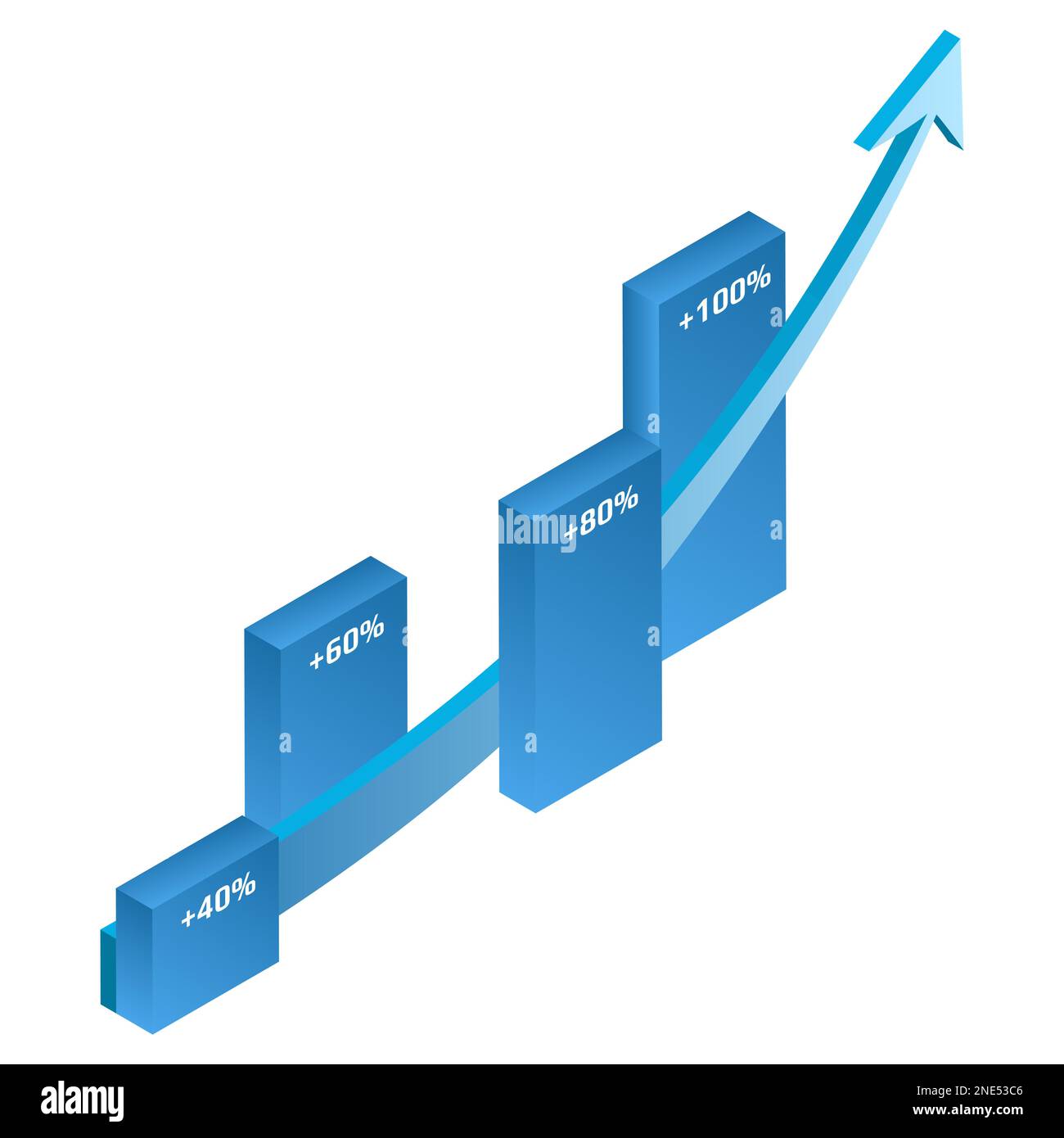 Chart and upward arrow isometric in blue color isolated on white ...