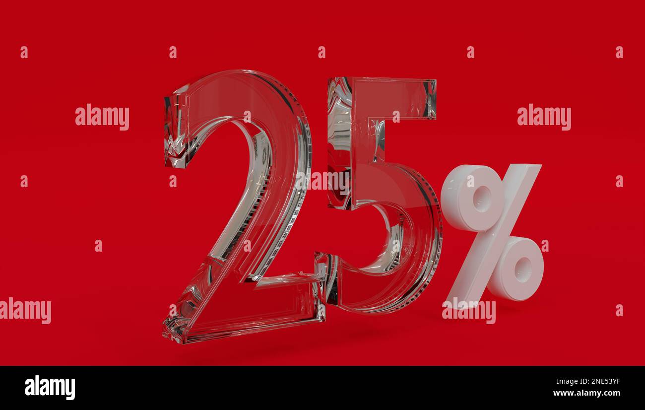 Sale up to 25 red sign. Decoration with number cristals. 3d rendering ...