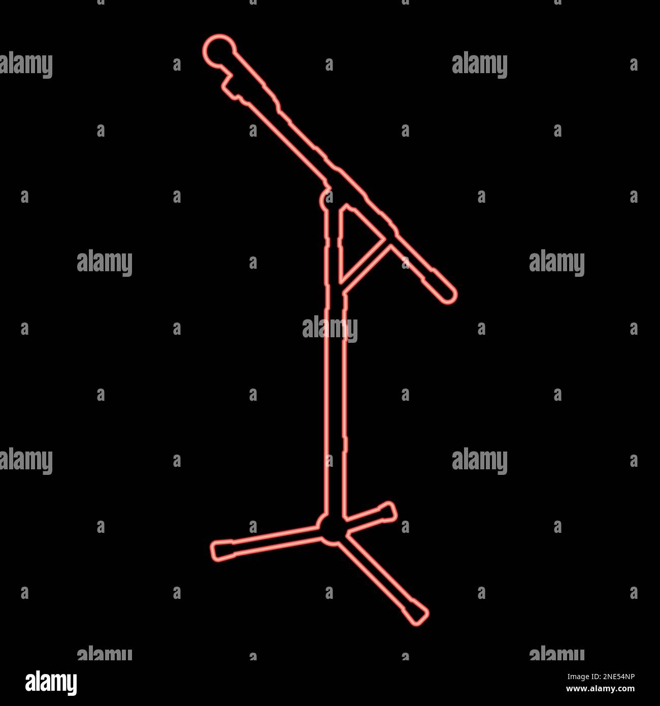 Neon microphone red color vector illustration image flat style light ...