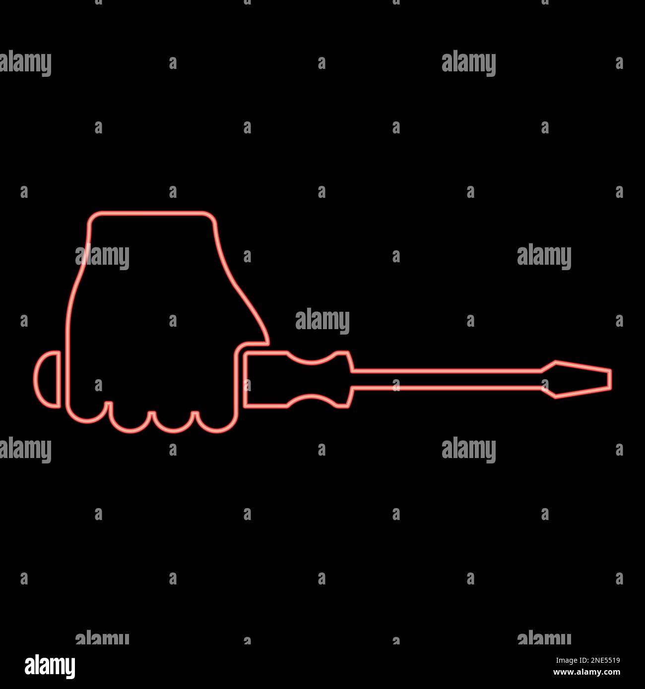 Neon screwdriver in hand red color vector illustration image flat style ...