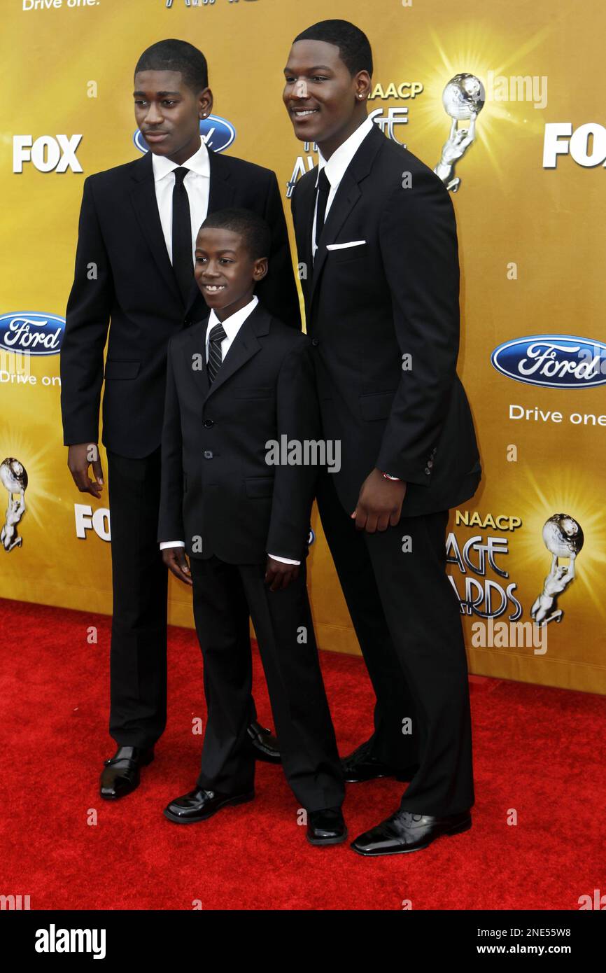 (L-R) Kofi Siriboe, Kwame Boateng, and Kwesi Boakye arrive at the 41st NAACP Image Awards on ...