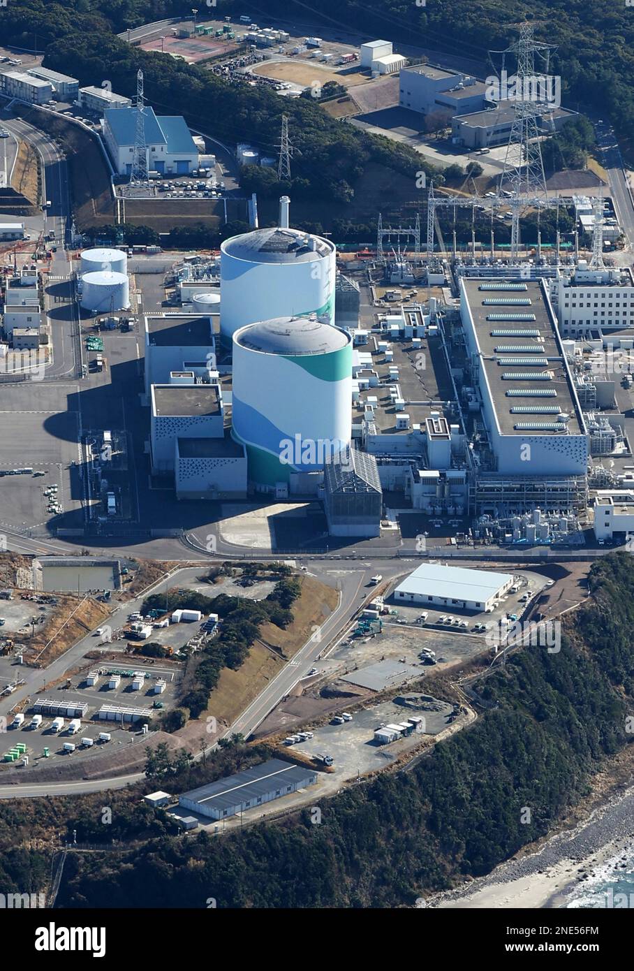 An aerial photo shows Sendai Nuclear Power Plant in Satsumasendai City ...