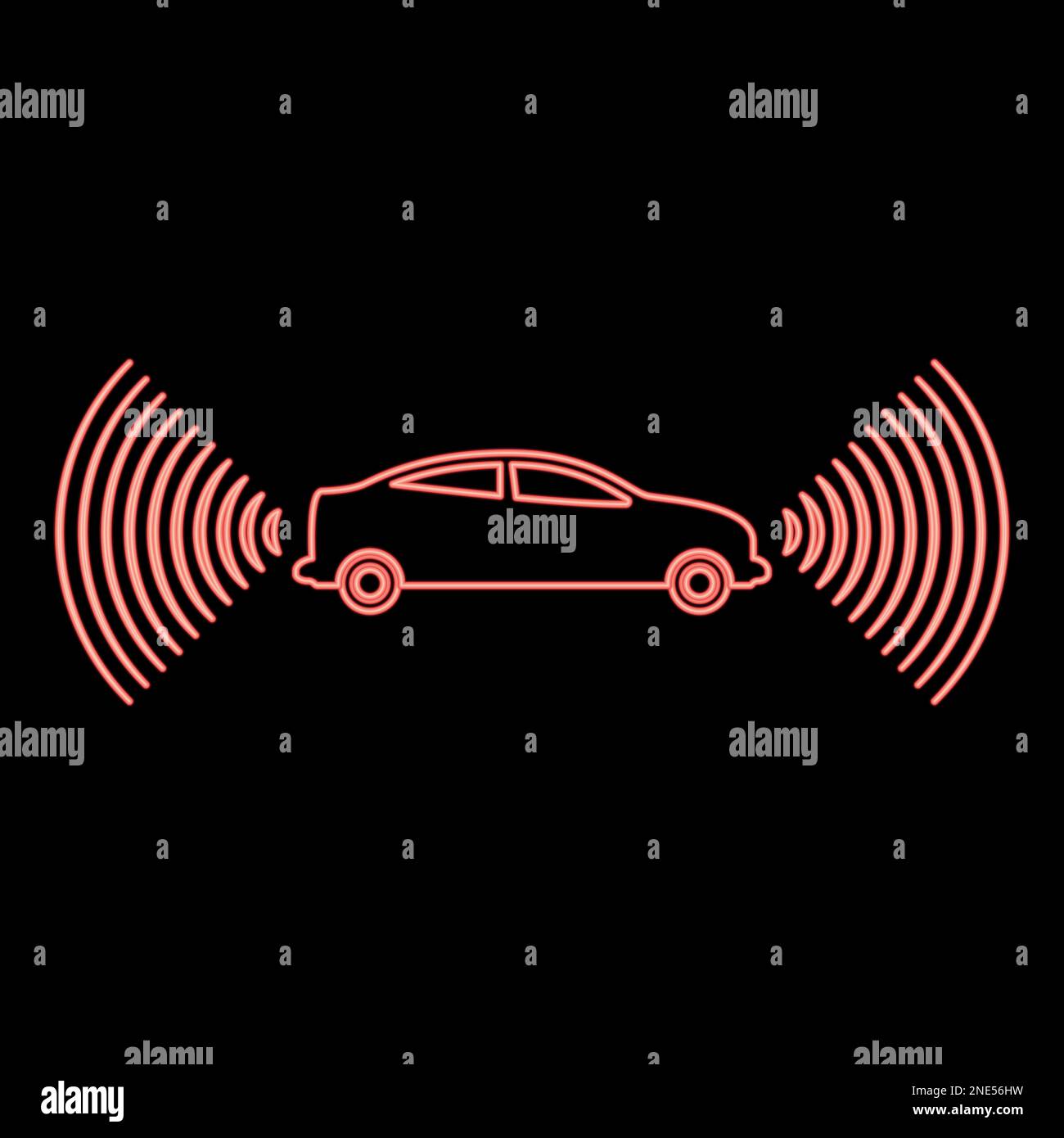 Neon car radio signals sensor smart technology autopilot front and back ...