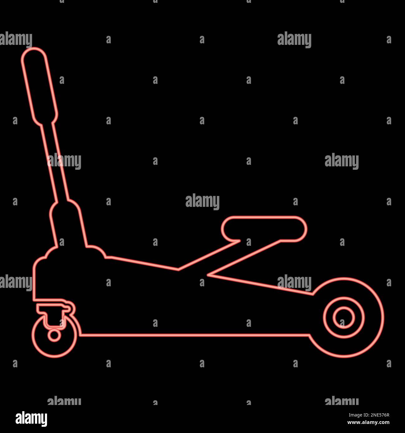 Neon lifting jack hydraulic car on wheels auto repair service red color ...