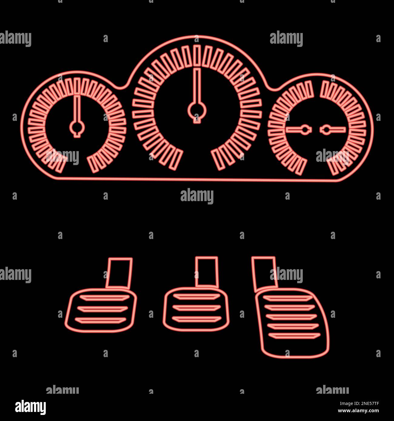 Neon dashboard pedals red color vector illustration image flat style ...