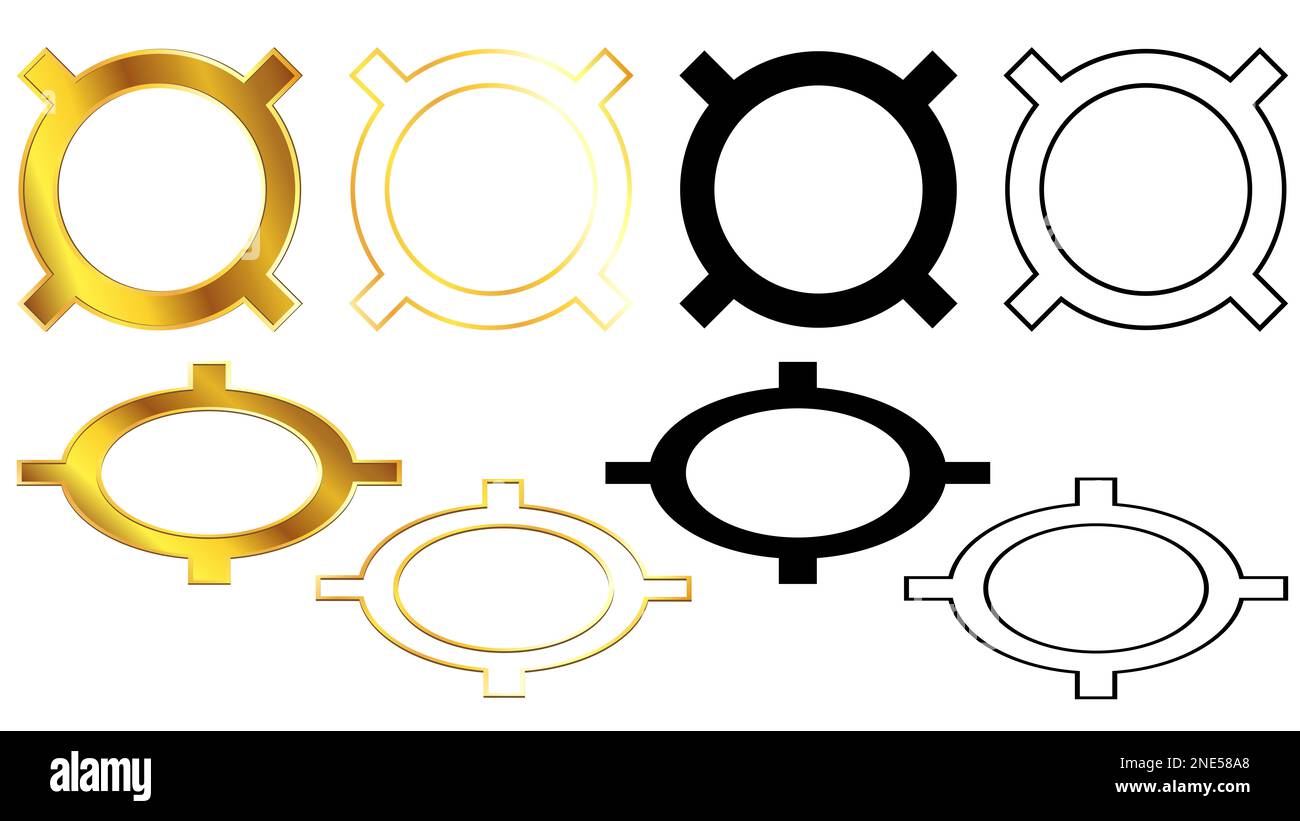 Set of golden universal currency signs, silhouette and outline ...