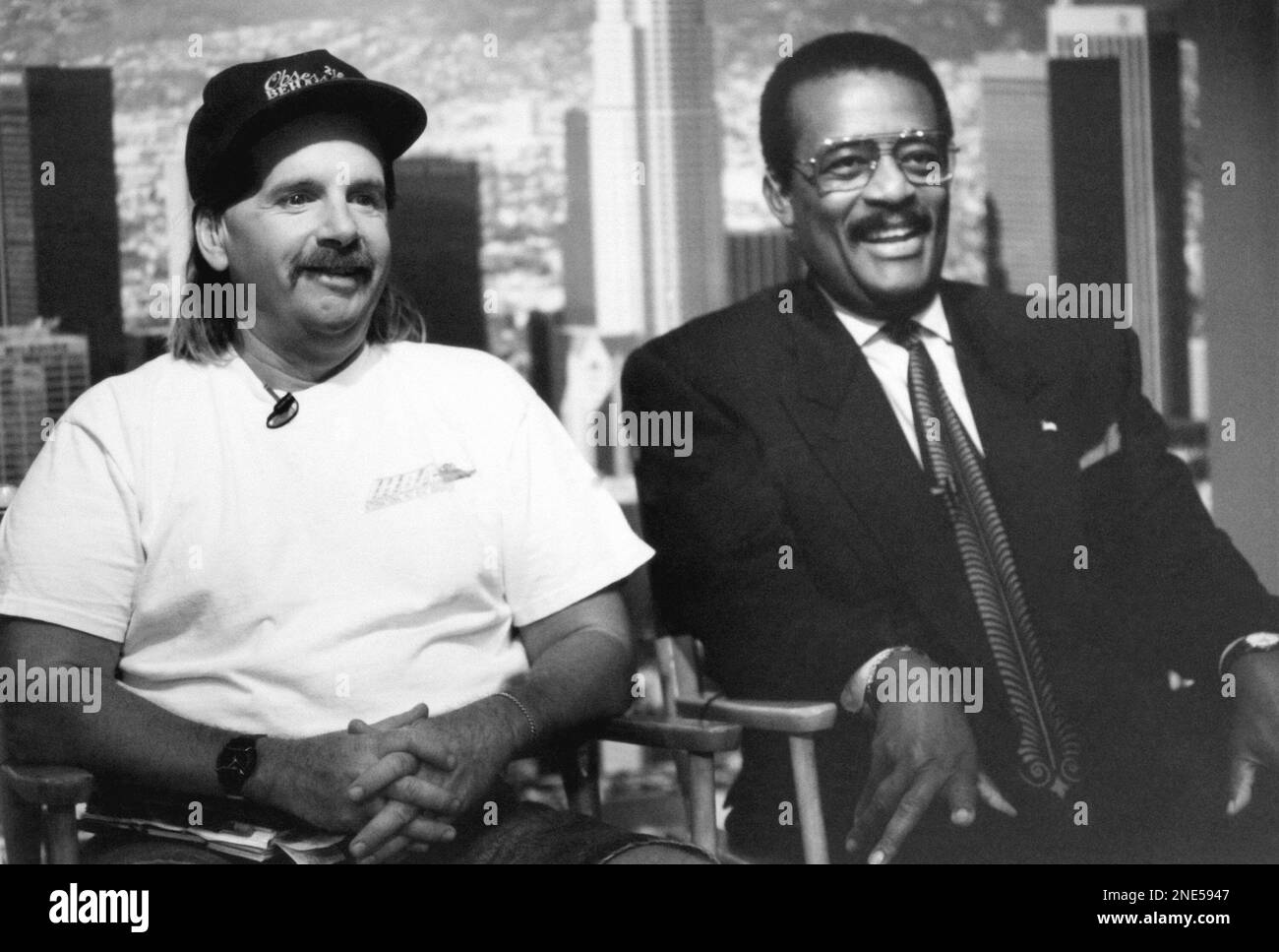 Truck driver Reginald Denny, left, appears on the "CBS This Morning ...