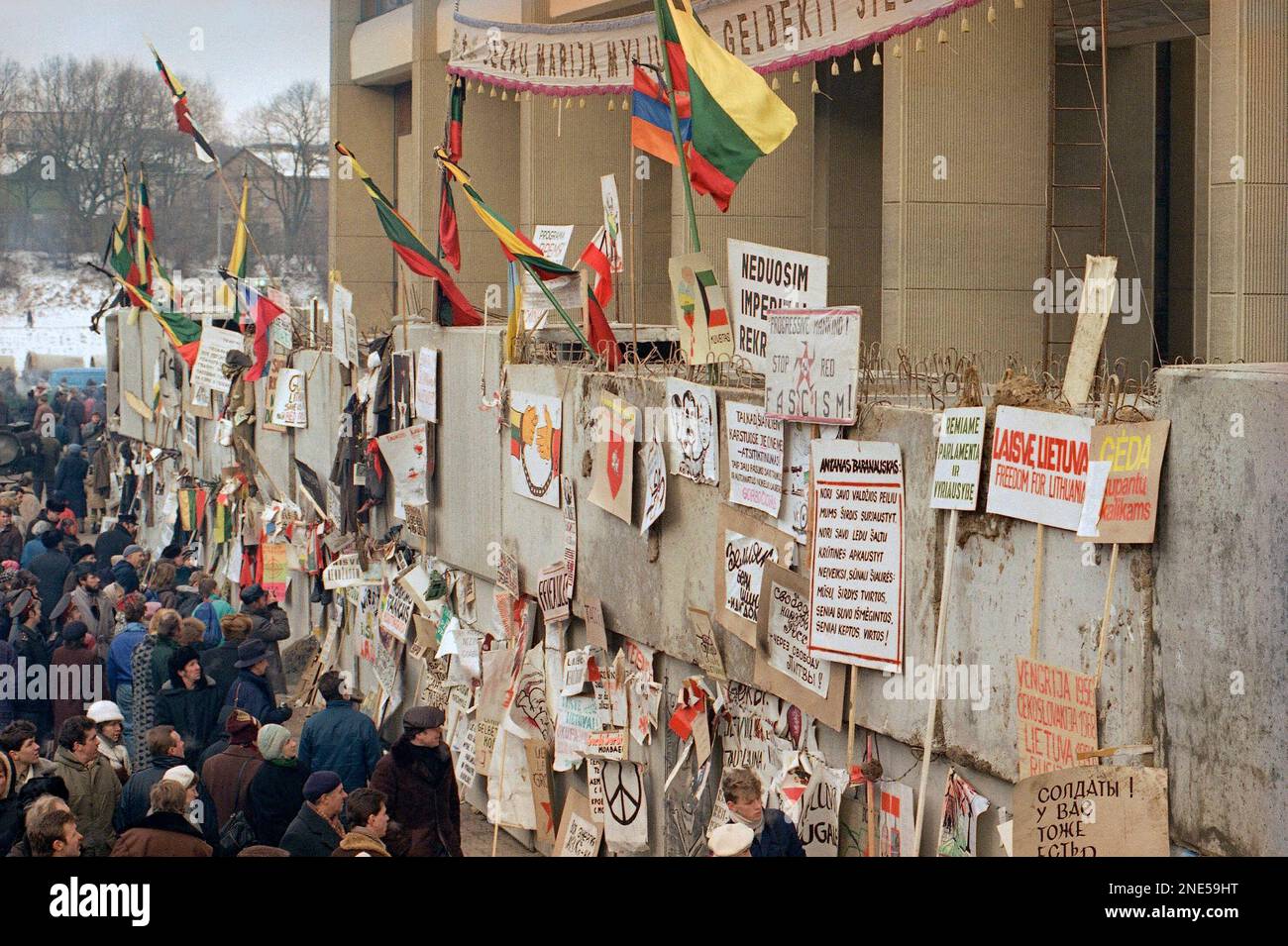 Anti-Soviet political graffiti filled the entire wall built with ...