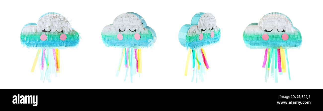 Set with cloud shaped pinatas on white background. Banner design Stock ...