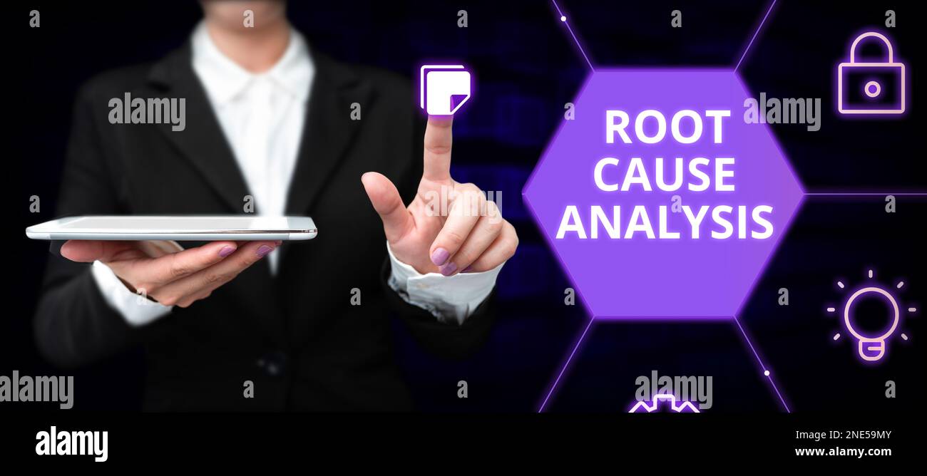 Text caption presenting Root Cause Analysis. Business overview Method of Problem Solving ...