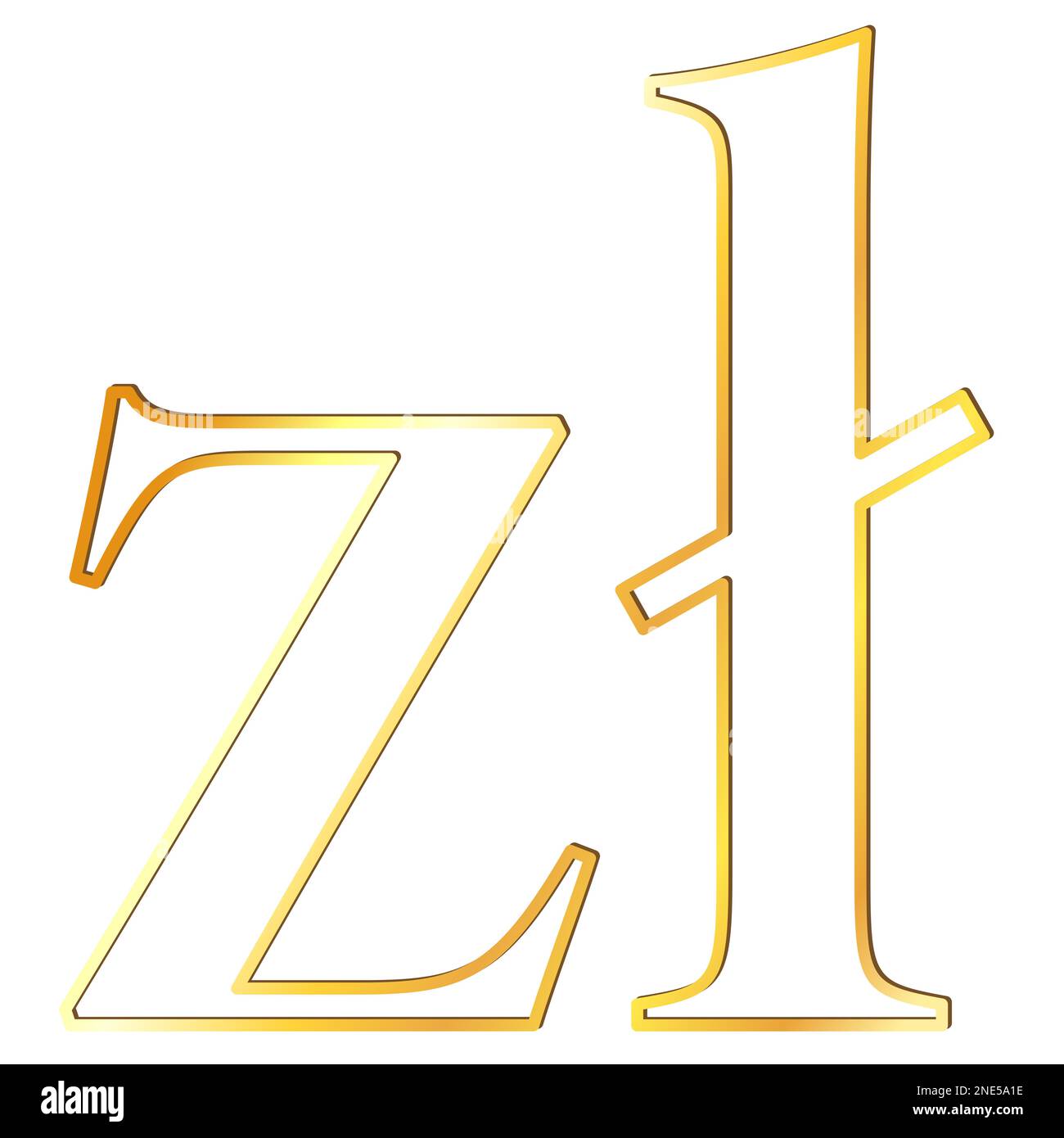 Polish zloty PLN currency golden sign outline front view isolated on ...