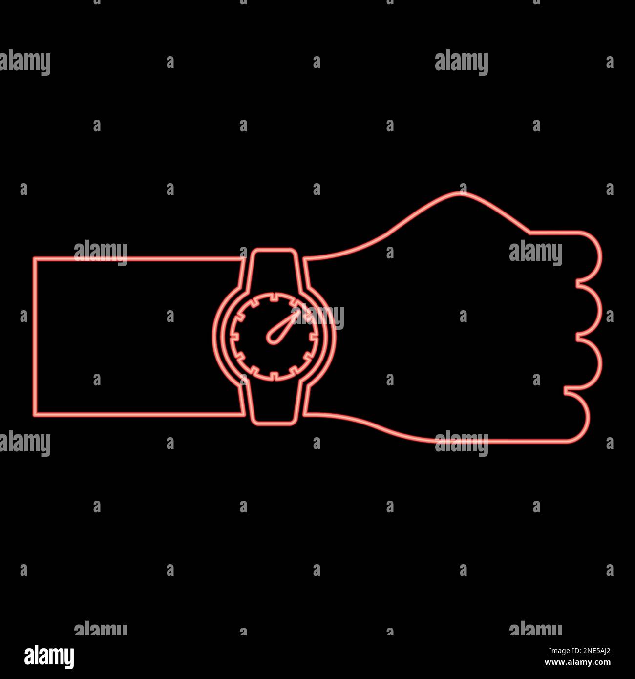 Neon wristwatch on hand Time on watch hand red color vector ...