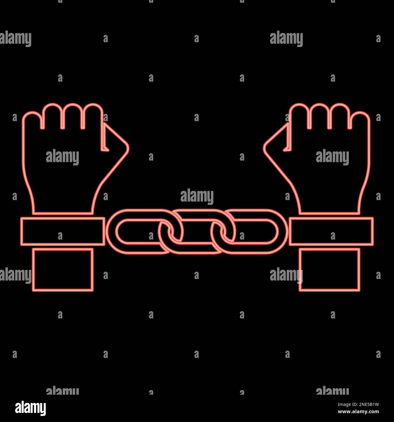 Neon hands in handcuffs Criminal concept Arrested punishment Bondage ...
