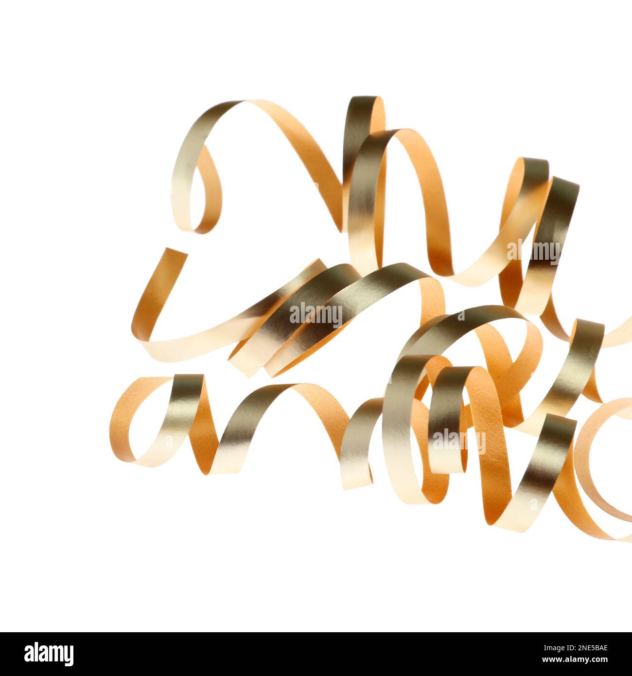 Shiny serpentine streamers on white background. Festive decor Stock ...